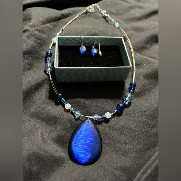 Express | Jewelry | Blue And Silver Necklace And Earring Set | Poshmark